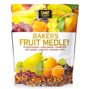 traina home grown baker’s fruit medley - diced peaches, cranberries, apricots, pears, nectarines, and raisins - non gmo, gluten free, value size (20 oz)