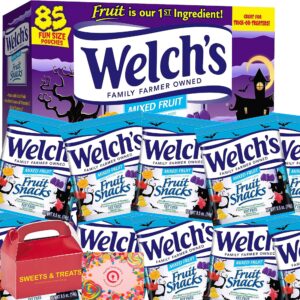 Halloween Treats Fruit Snack Welch's Gummy Flavor | 85 Fun Size Pouch - 0.5 Ounce Each | Shapes - Ghost Bat Jack-O-Lantern Witches Haunted House | Trick Treat Party Event - Muchai Card & Bag Included