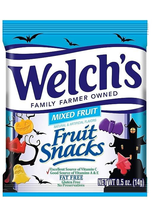 Halloween Treats Fruit Snack Welch's Gummy Flavor | 85 Fun Size Pouch - 0.5 Ounce Each | Shapes - Ghost Bat Jack-O-Lantern Witches Haunted House | Trick Treat Party Event - Muchai Card & Bag Included