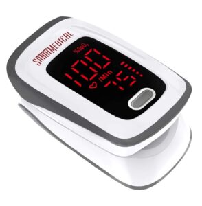 fingertip pulse oximeter, blood oxygen saturation monitor (spo2) with pulse rate measurements and pulse bar graph, portable digital reading led display, batteries and carry case included