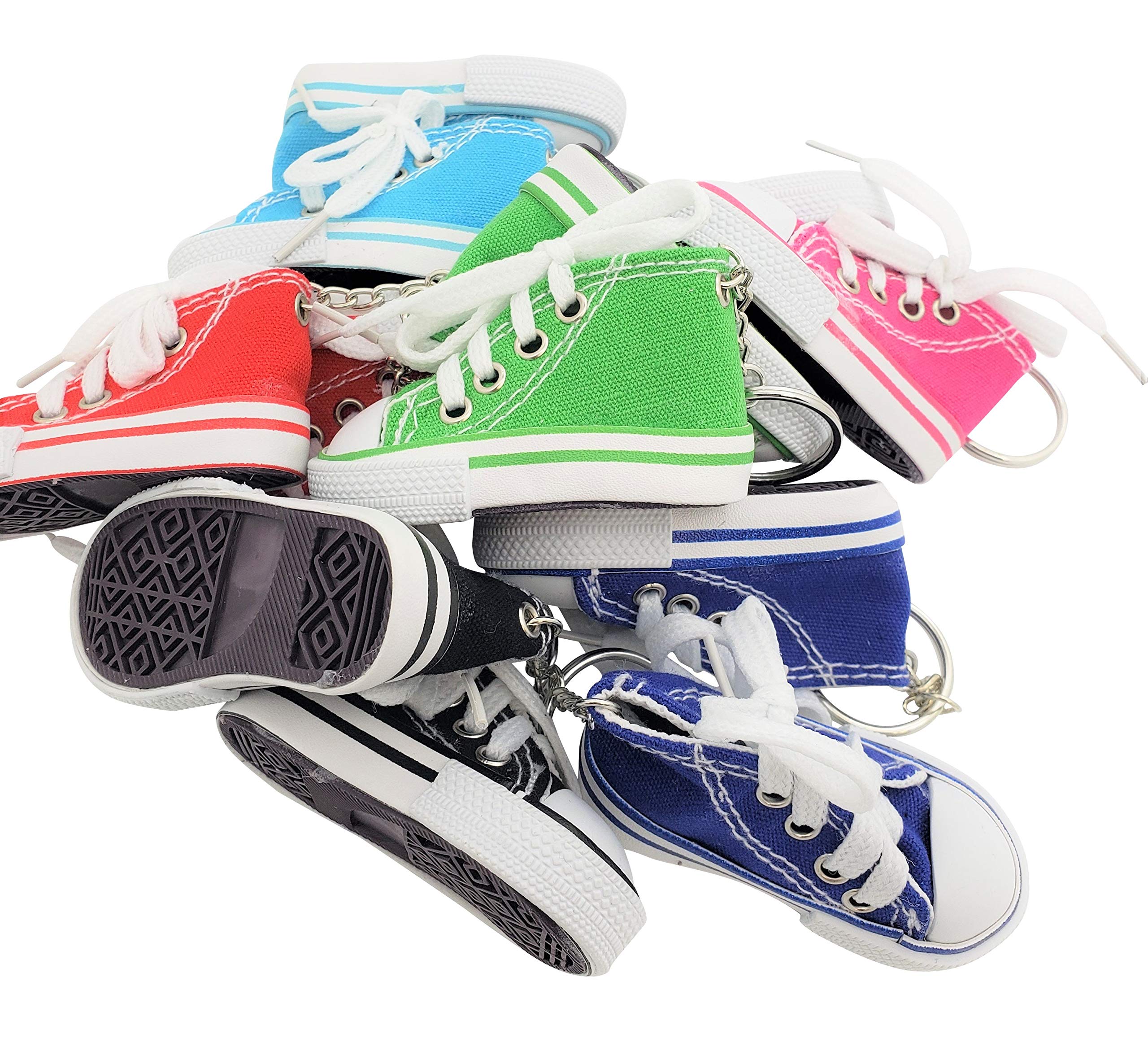 Zugar Land 12 Pack Random Colors. Miniature Sneaker Shoes Keychains (3") 6 Colors: Pink, Light Blue, Green, Red, Blue, Black. Backpacks, Key Chains (12 Pack - Random Colors)