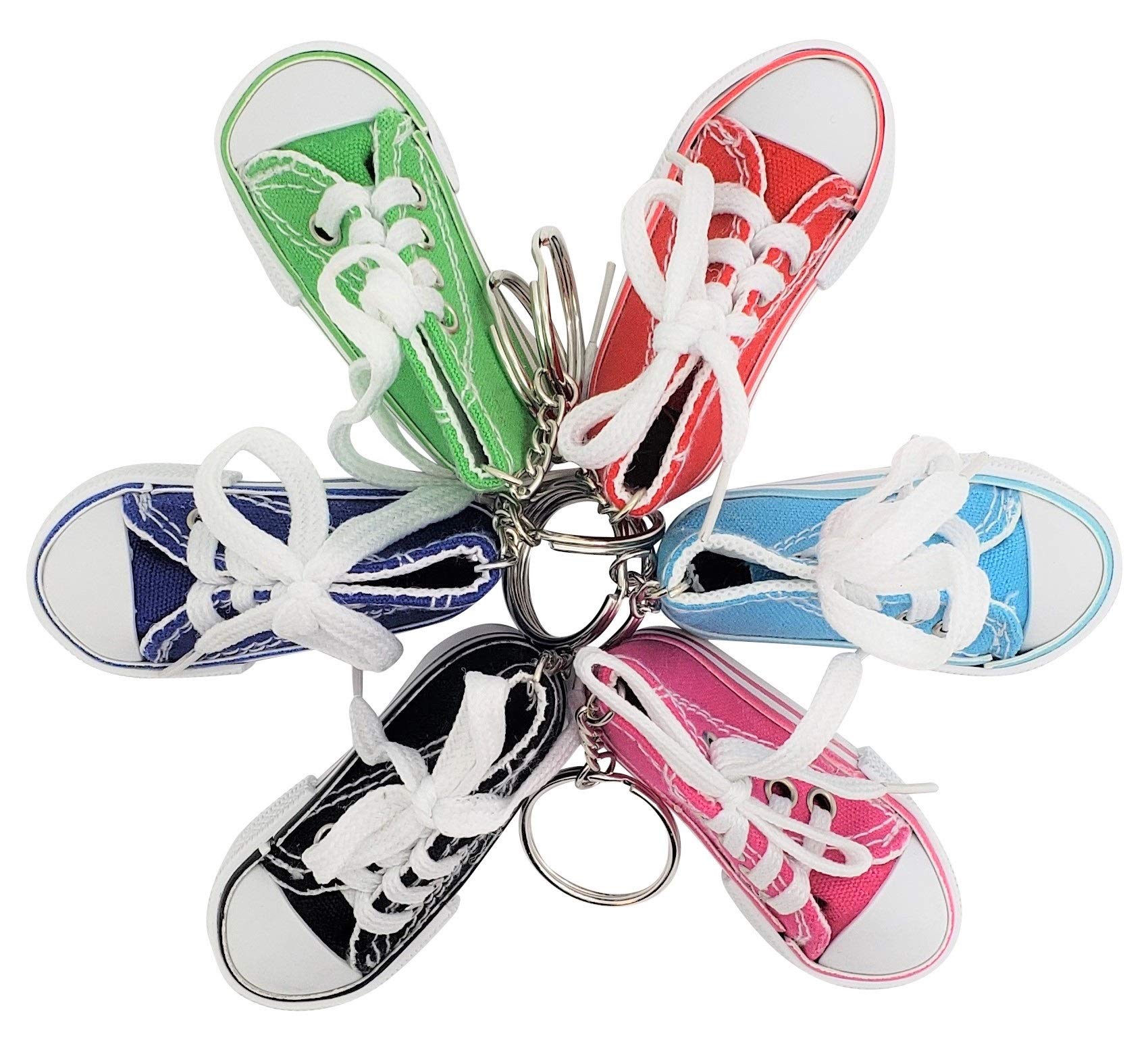 Zugar Land 12 Pack Random Colors. Miniature Sneaker Shoes Keychains (3") 6 Colors: Pink, Light Blue, Green, Red, Blue, Black. Backpacks, Key Chains (12 Pack - Random Colors)