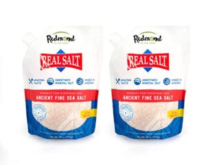 redmond real salt - ancient fine sea salt, unrefined mineral salt, 26 ounce pouch (2 pack)