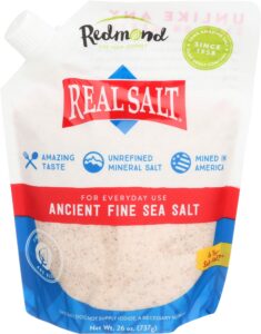 redmond real salt - ancient fine sea salt, unrefined mineral salt, 26 ounce pouch (3 pack)