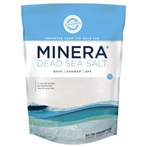 minera dead sea salt, 100% pure & natural, 5 lbs. fine grain (0-1.7 mm) bulk bag, easily dissolving dead sea salts for soaking & bathing, skin nourishing fine sea salt, unscented