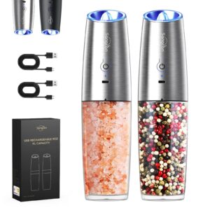 sangcon gravity electric salt and pepper grinder set shaker 𝐔𝐩𝐠𝐫𝐚𝐝𝐞𝐝 rechargeable 9oz xl capacity - usb-c no battery needed one hand operation adjustable coarsenes automatic mill