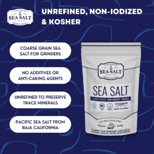 Sea Salt for Grinder Refill, Coarse Grain Kosher Salt, Organic Compliant Baja Sea Salt, Mineral Rich Salt for Cooking - 14 oz Bag