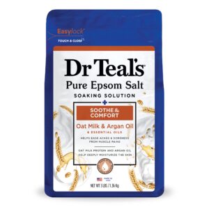 dr teal's pure epsom salt soak, soothe & comfort with oat milk & argan oil, 3 lbs