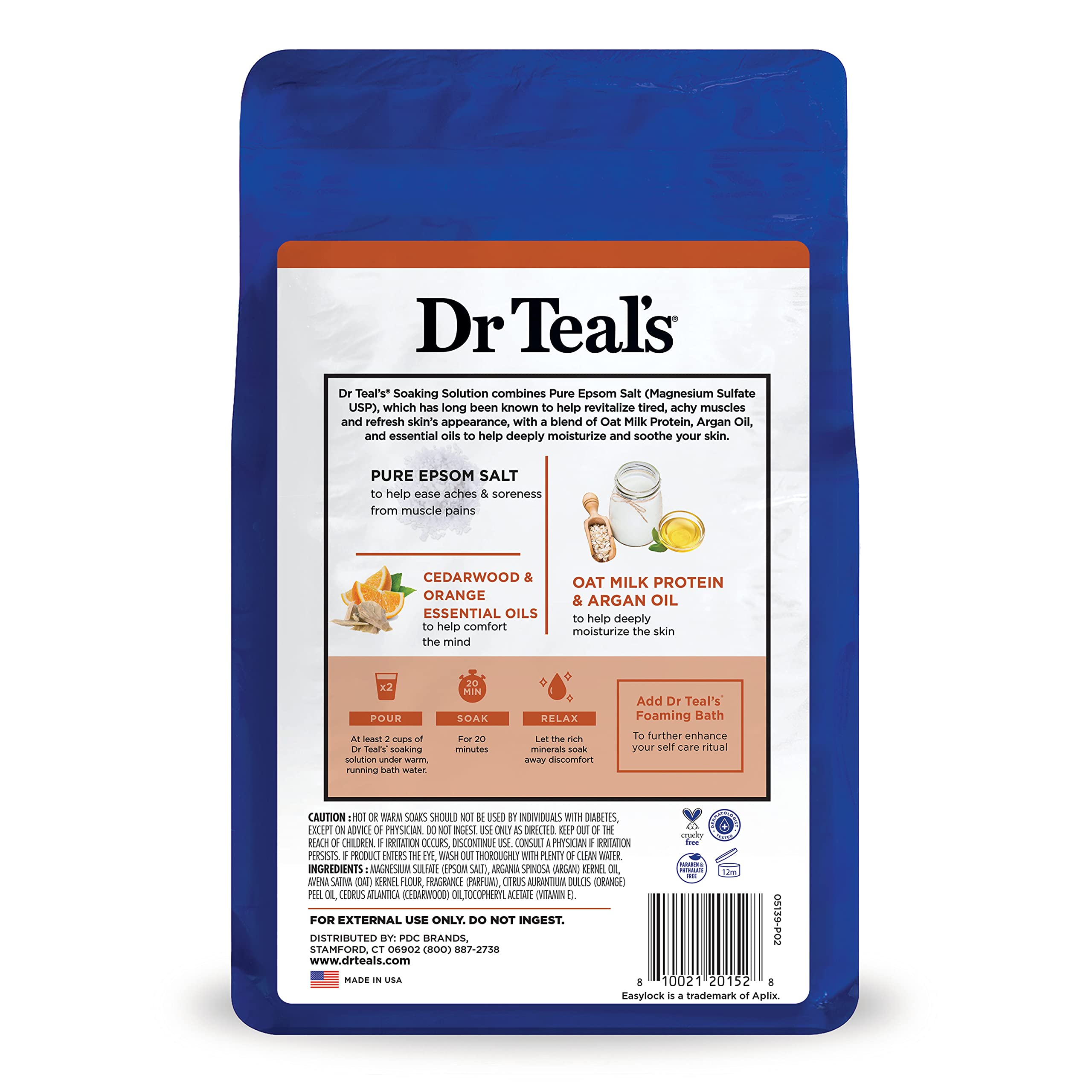 Dr Teal's Pure Epsom Salt Soak, Soothe & Comfort with Oat Milk & Argan Oil, 3 lbs