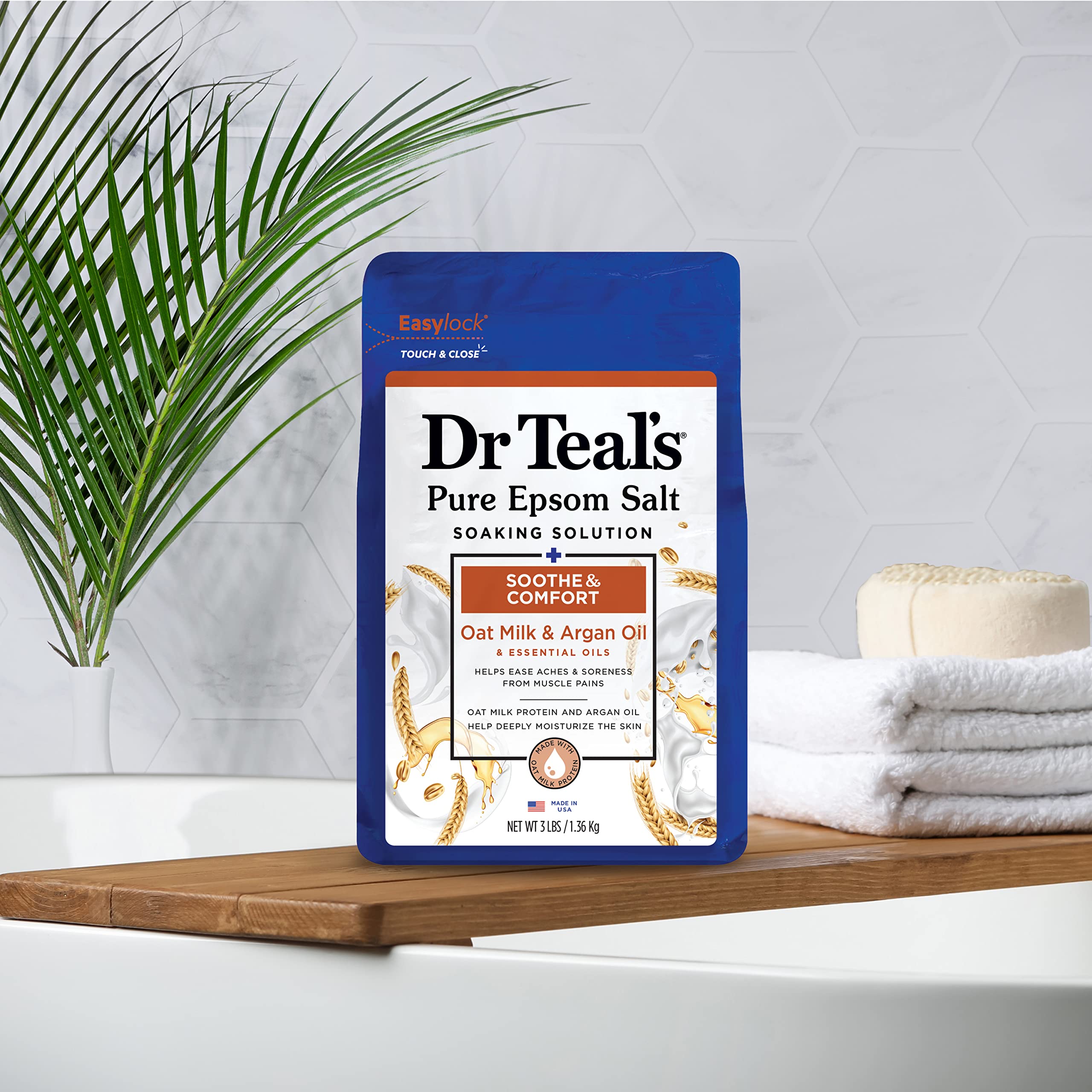 Dr Teal's Pure Epsom Salt Soak, Soothe & Comfort with Oat Milk & Argan Oil, 3 lbs