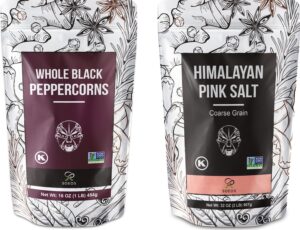 soeos whole black peppercorns 16oz + himalayan pink salt 2lb, salt and pepper for grinders, black peppercorn refil, pink himalayan sea salt, 2 piece set