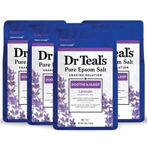 dr teal's pure epsom salt, soothe & sleep with lavender, 3 lb (pack of 4) (packaging may vary)