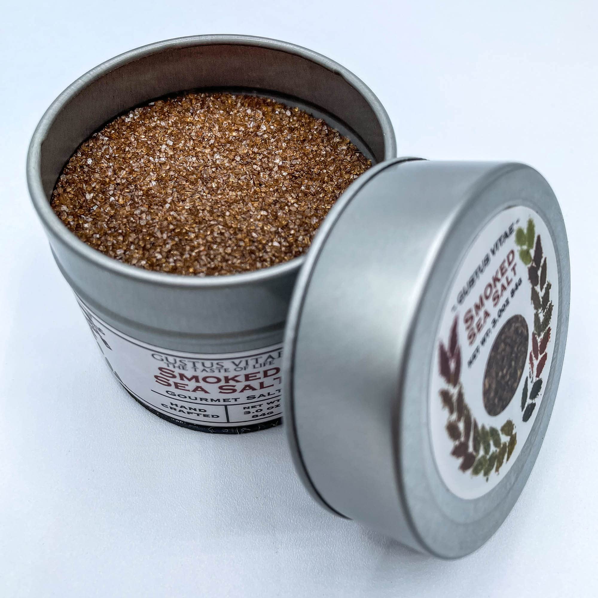 Natural Smoked Sea Salt | Non GMO Verified | Magnetic Tin | Finishing Salt | 3.0oz | Crafted In Small Batches By Gustus Vitae | #24