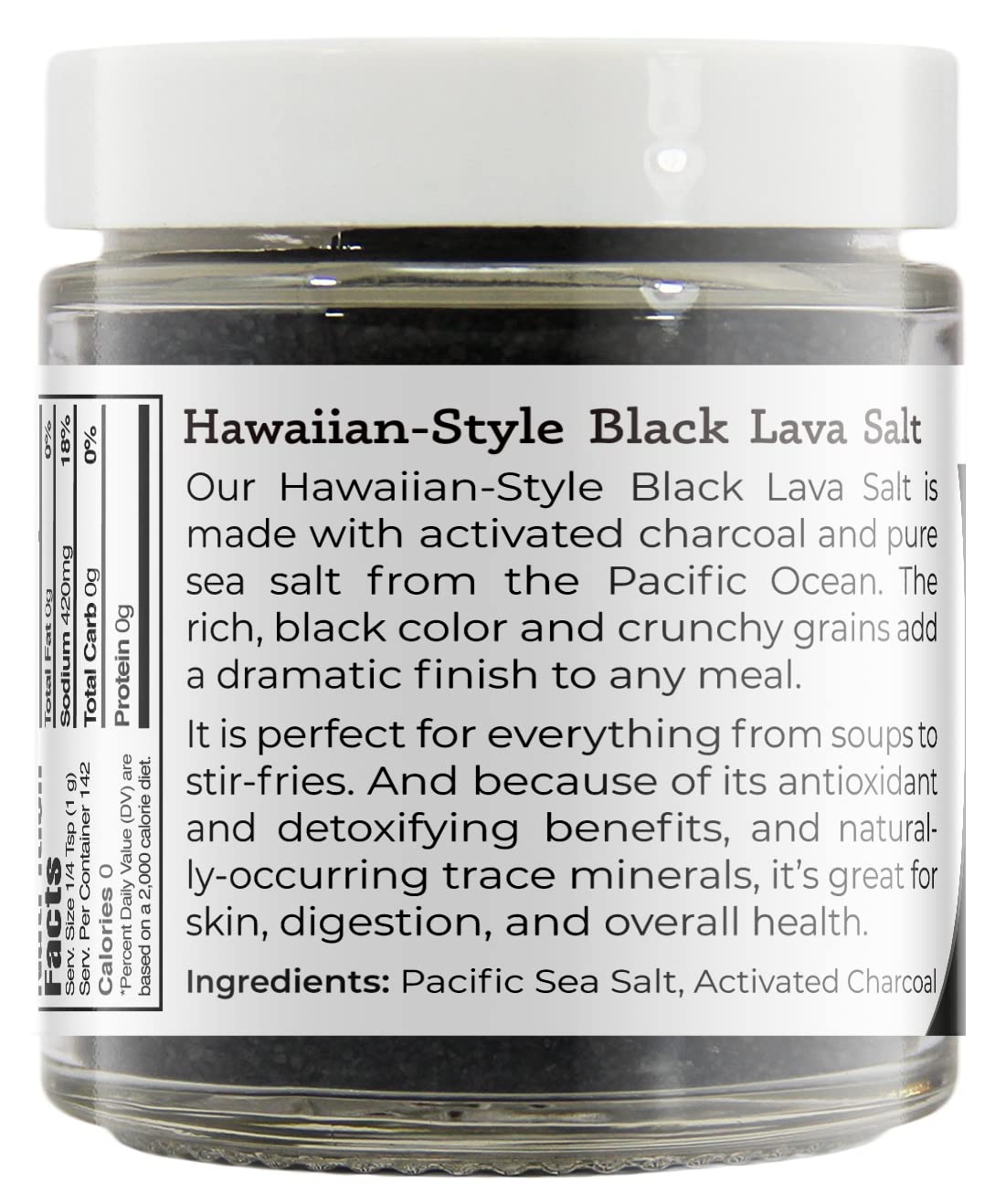 Viva Doria Hawaiian Black Lava Sea Salt, Fine Grain, Lava Salt, 5 Oz Glass Jar