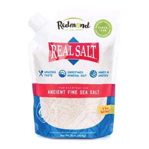 redmond real salt - ancient fine sea salt, unrefined mineral salt, 16 ounce pouch (2 pack)