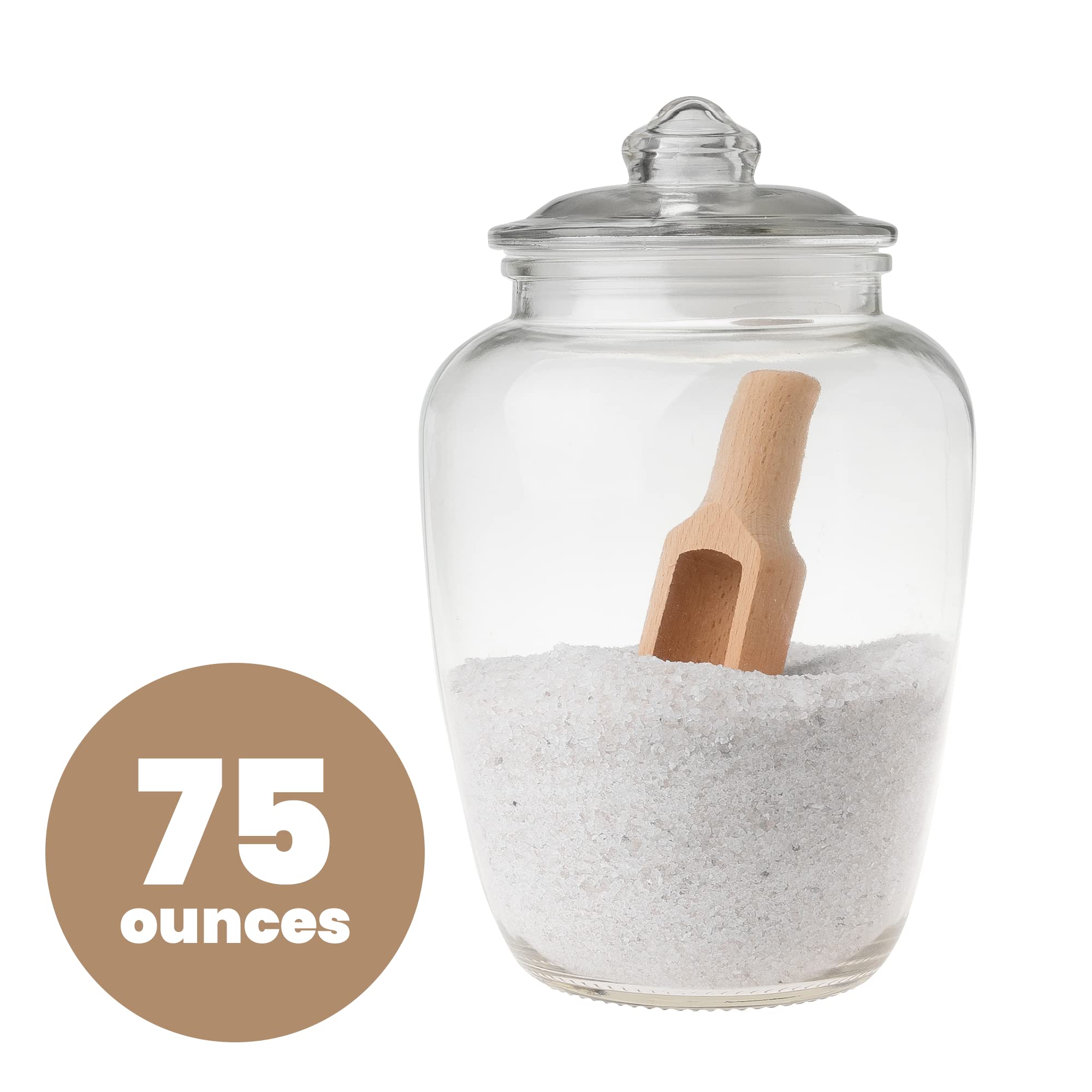 Glass Bath Salt Jar with Wooden Scoop for Bath Salt, Bath Salt Container With Airtight Lid Holds 74 oz of Bath Salt Epsom Salt, Laundry, Flour Multi Use