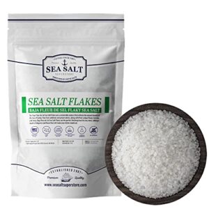 flaky sea salt, baja fleur de sel flake salt, gourmet finishing salt flakes for cooking or baking, 7 oz pouch - sea salt superstore