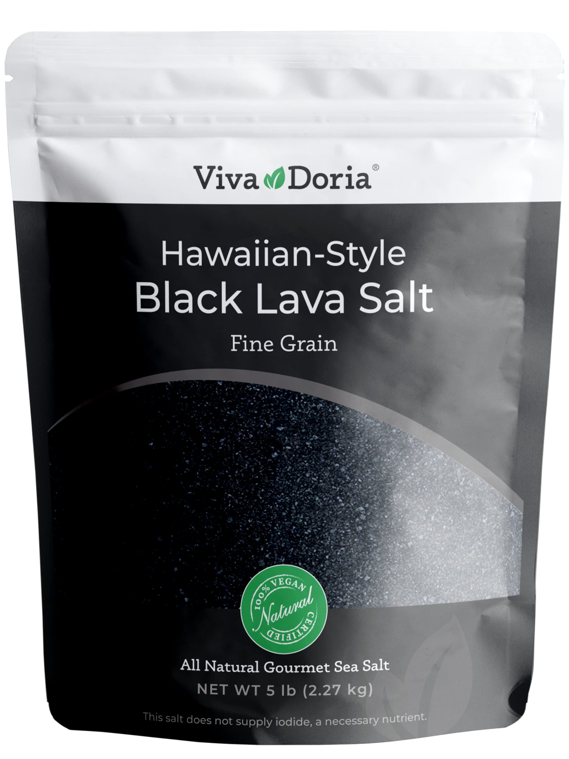 Viva Doria Hawaiian Black Lava Sea Salt, Fine Grain, Lava Salt, 5 lb (2.27 kg)