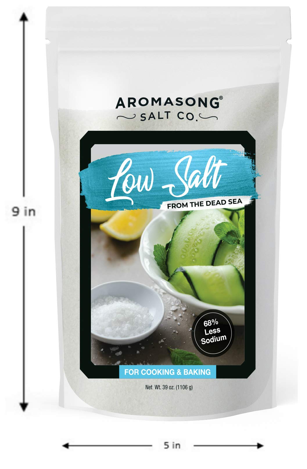 Aromasong Low Sodium Sea Salt 100% Natural Fine Grain Dead Sea Potassium Chloride with Dead Sea Salt, 39 oz (1106 g)