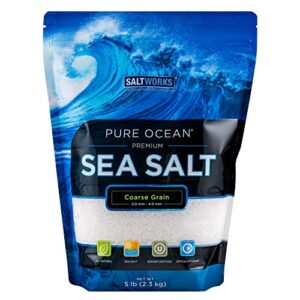 saltworks pure ocean sea salt, coarse grain, 5 pound bag