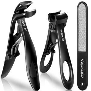 vepkuso nail clippers for seniors, wide jaw fingernail clippers and angled head toenail clippers for thick nail, professional german nail clippers for men, women&pregnant，black