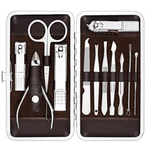 tseoa manicure, pedicure kit, nail clippers, professional grooming kit, nail tools with luxurious travel case, set of 12 … (nail clippers 12pcs)