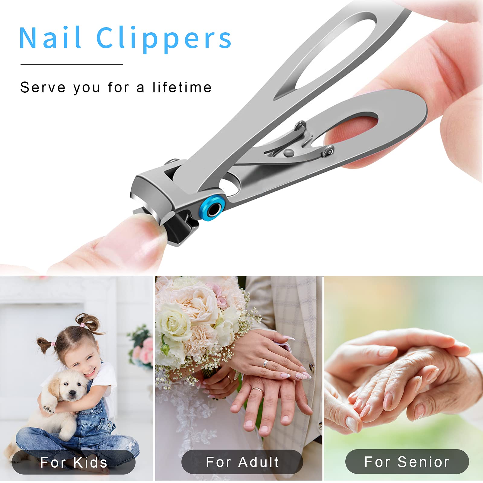 Nail Clippers Set,Fingernail Toenail Clippers for Thick Nails,Nail Clipper for Adult Men Women Seniors