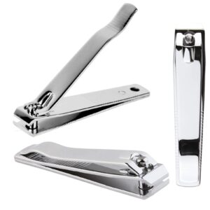 3pcs large beauticom stainless steel straight nail clipper - professional ultra sharp sturdy silver finger nail and toe nail cutters for acrylic nails grooming manicure