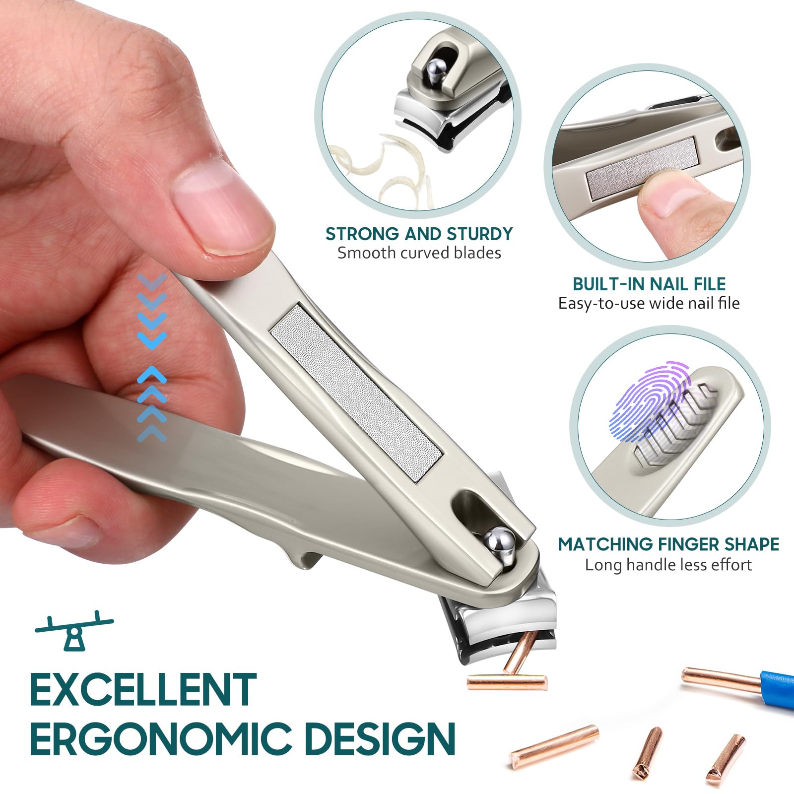 Nail Clippers for Seniors, 360 Degree Rotary Fingernail and Toenail Clippers with Long Handle Ultra Sharp Sturdy Stainless Steel Heavy Duty Large Toe Nail Clippers for Thick Nails Built-in Nail File