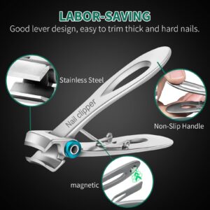 SZHLUX Nail Clippers Ultra Wide Jaw Opening Fingernail and Toenail Clippers Set for Thick Nails Cutter for Ingrown Manicure,Pedicure,Men & Women Big, Silver