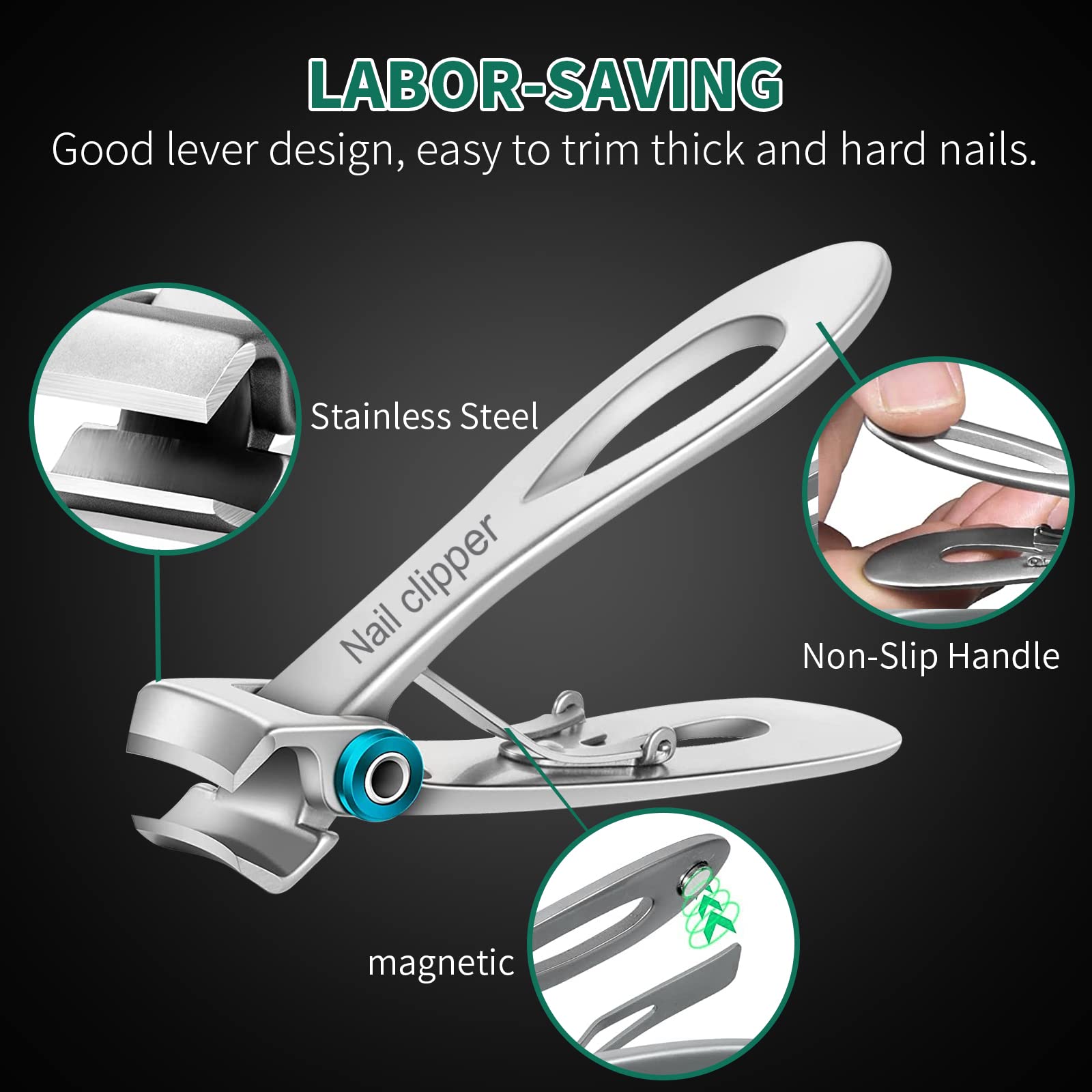 SZHLUX Nail Clippers Ultra Wide Jaw Opening Fingernail and Toenail Clippers Set for Thick Nails Cutter for Ingrown Manicure,Pedicure,Men & Women Big, Silver