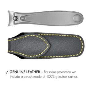 GERMANIKURE Professional Nail Clipper - FINOX Surgical Stainless Steel Manicure and Pedicure Tools in Leather Case- Ethically Made in Solingen Germany - Travel Size Nail Care