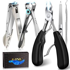 toenail clippers for seniors thick nails - wide jaw opening extra large toe nail clippers with catcher, professional sharp curved blade heavy duty clipper pro nail cutter for seniors long handle