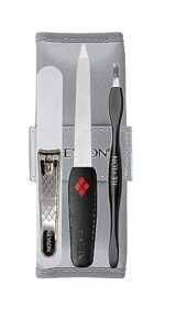 revlon manicure set, cuticle trimmer, nail clipper, nail file & nail buffer, nail care tools, smooths & shapes, easy to use, 4 piece set