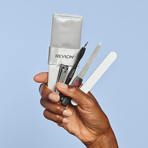 Revlon Manicure Set, Cuticle Trimmer, Nail Clipper, Nail File & Nail Buffer, Nail Care Tools, Smooths & Shapes, Easy to Use, 4 Piece Set