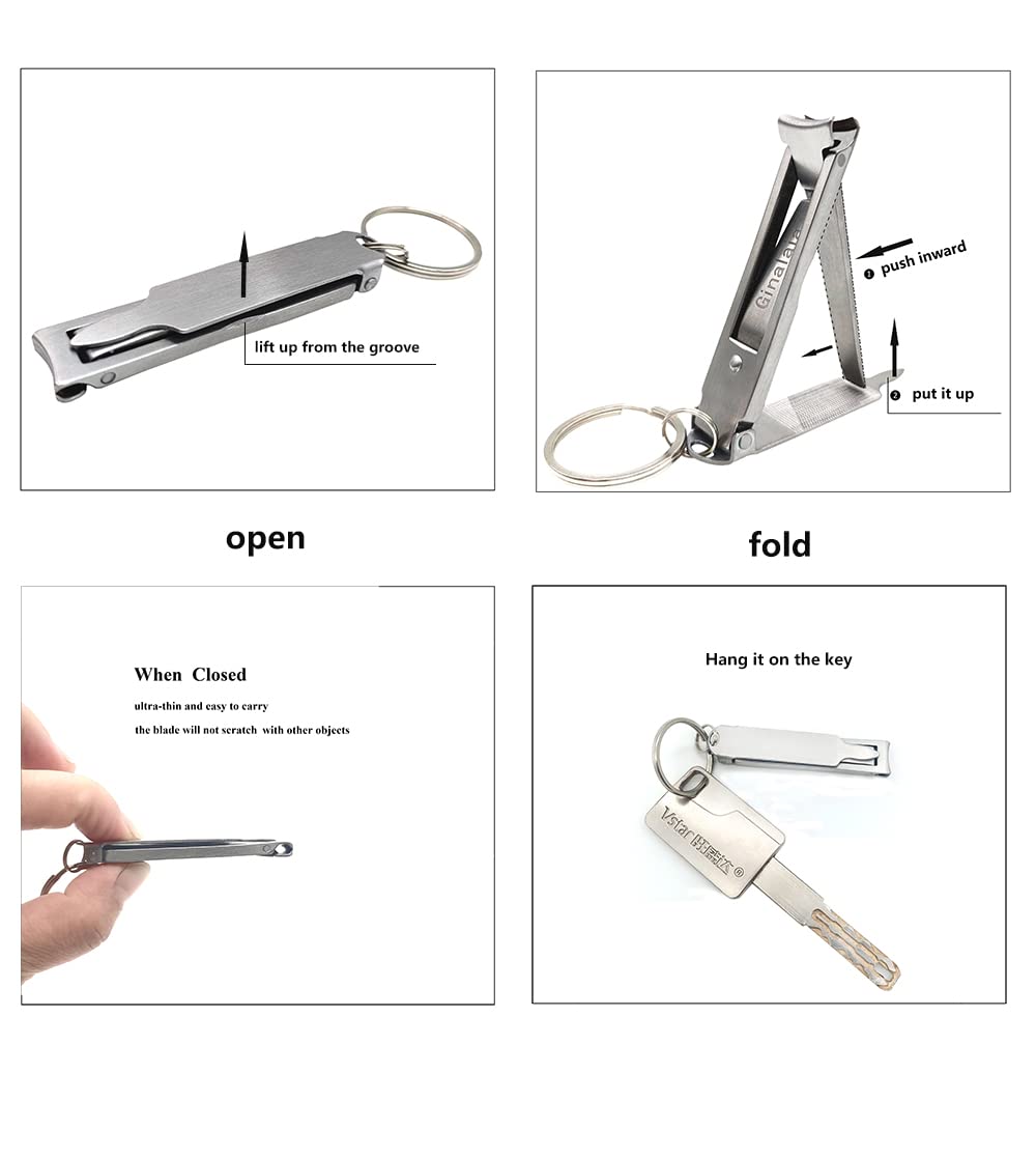 Ginalaia Stainless Steel Portable Nail Cutter，German Keychain Nail Clipper with File for Man and Women, Ultra Thin Flat Nail Clipper Perfect Use for Traveling、 Home 、 Office (Small, 1)