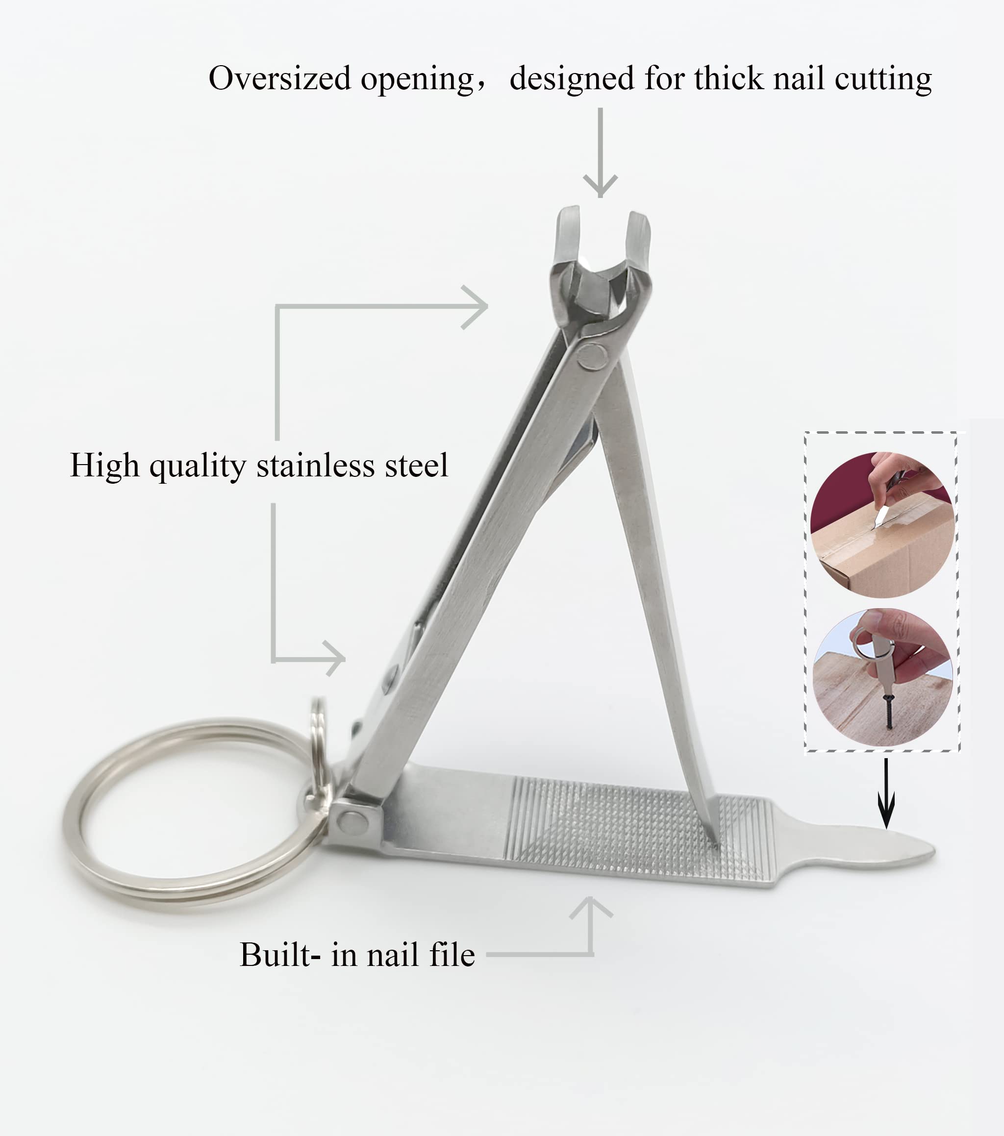 Ginalaia Stainless Steel Portable Nail Cutter，German Keychain Nail Clipper with File for Man and Women, Ultra Thin Flat Nail Clipper Perfect Use for Traveling、 Home 、 Office (Small, 1)