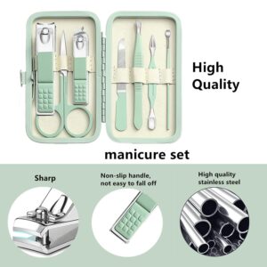 Manicure Set Nail Clipper Set Men Women Toe Finger Nail Clipper Personal Care Tools with Portable Travel Case Manicure Pedicure Tools Grooming Kit Gift for Men Women Family Friends Wife(Green)