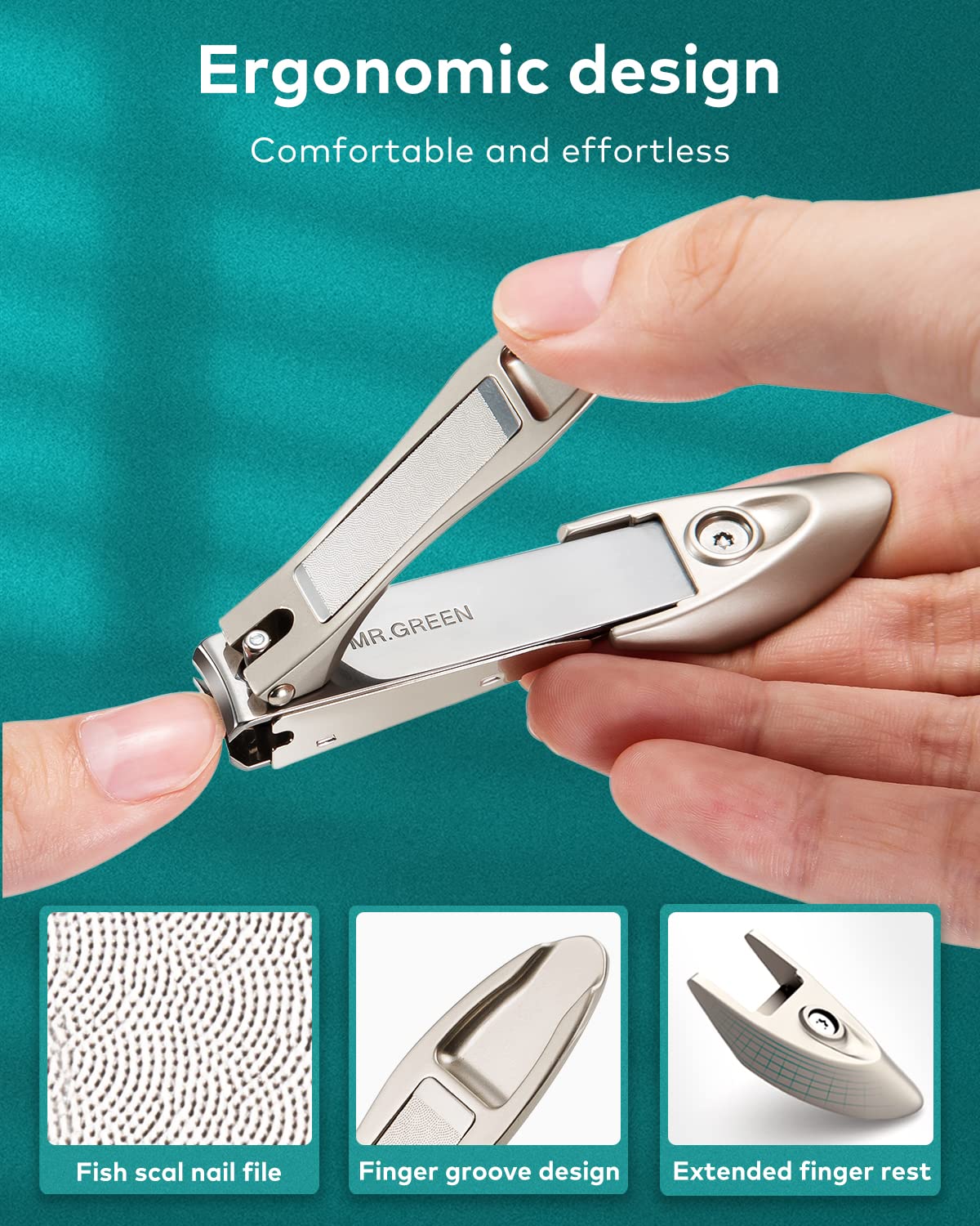 Nail Clippers for Thick Nails, Professional Nail Cutter with Catcher, Medical Grade Stainless Steel, Sharp and Durable Nail Clipper Kit for Men and Women, Bionics Design(Small and Big)