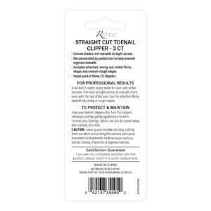 REFINE Straight Cut Toenail Clipper, Deluxe with Swing-Out Attached Metal File - 3 ct