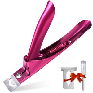 elegant violet red premium adjustable stainless steel artificial acrylic fake false nail tip clipper cutter trimmer manicure pedicure sharp blade clip tool for salon home nail art beauty design diy