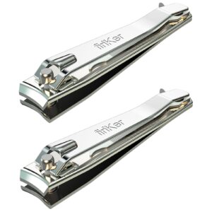 firiker 2pcs stainless steel nail clippers,professional fingernail clipper and toenail clipper, wide easy press lever nail cutter with swing out nail cleaner/file for men and women