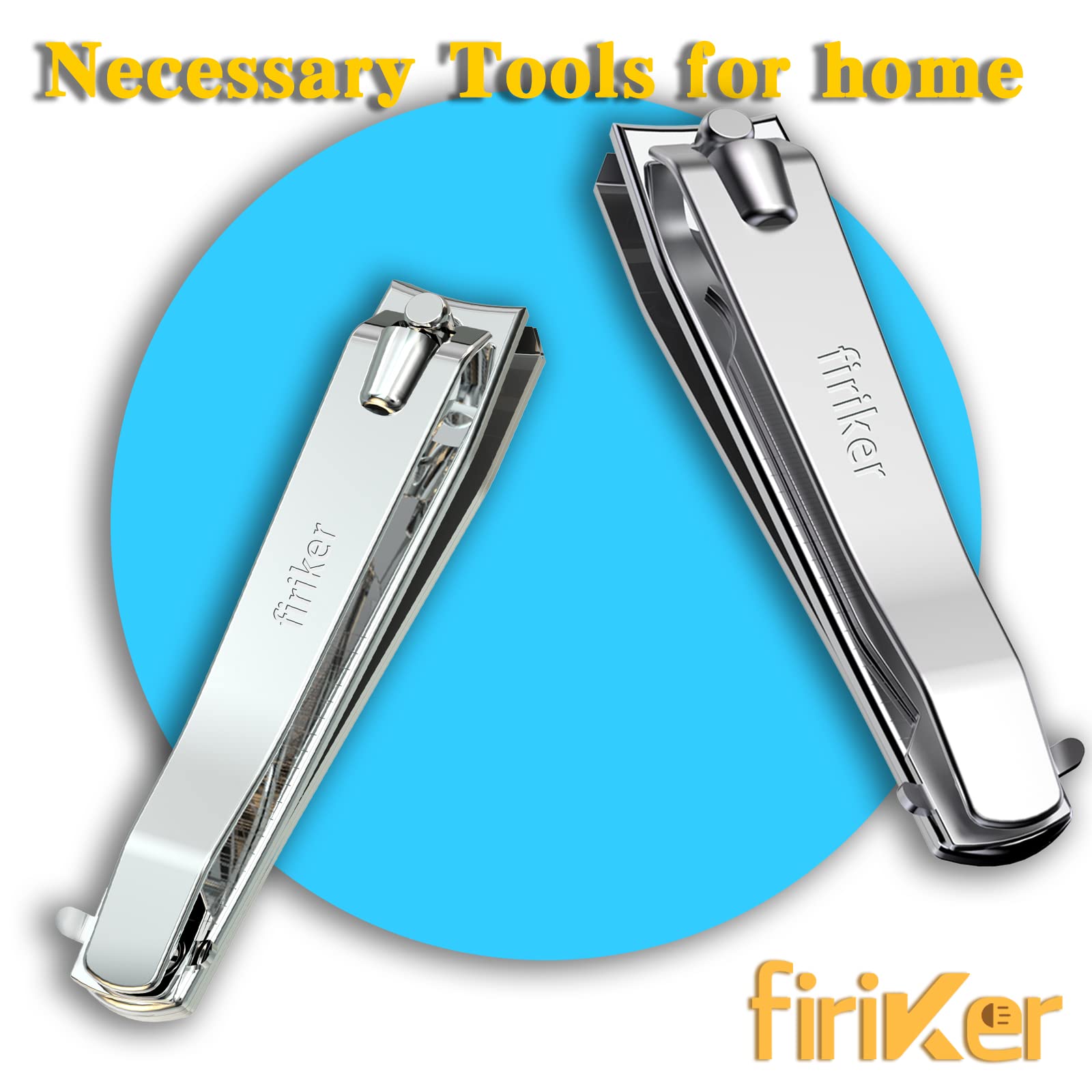 firiKer 2PCS Stainless Steel Nail Clippers,Professional Fingernail Clipper and Toenail Clipper, Wide Easy Press Lever Nail Cutter with Swing Out Nail Cleaner/File for Men and Women