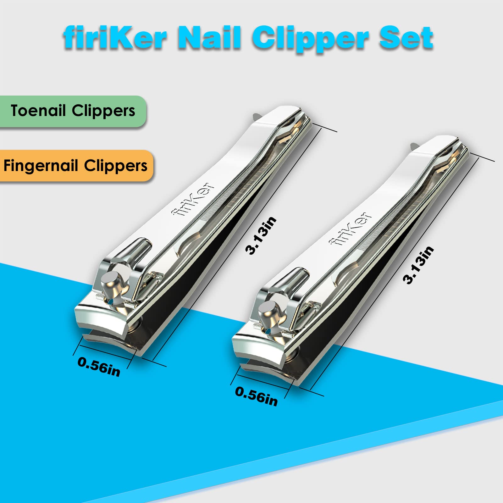 firiKer 2PCS Stainless Steel Nail Clippers,Professional Fingernail Clipper and Toenail Clipper, Wide Easy Press Lever Nail Cutter with Swing Out Nail Cleaner/File for Men and Women