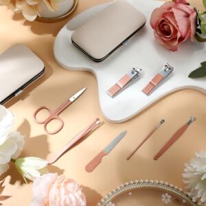 Geosar 50 Set Travel Manicure Kit Nail Clippers Pedicure Professional Nail Care Tools Stainless Steel Grooming Nail Set with Portable Travel Case Gifts for Family Friend Personal (Rose Gold,8 In1)