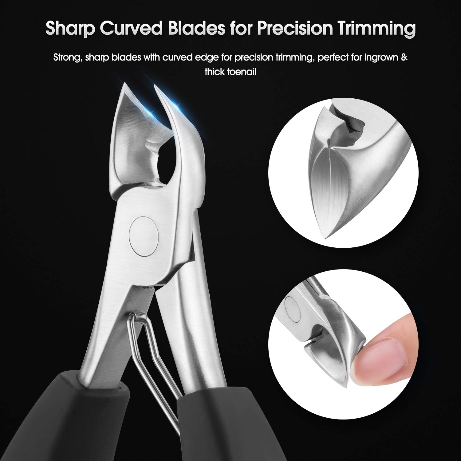 Podiatrist Toenail Clippers Ingrown or Thick Toe Nail Clippers for Men, Toenail Cutters Nipper Precision Diabetic Pedicure Tool Curved Edge, opove X5 (Silver)