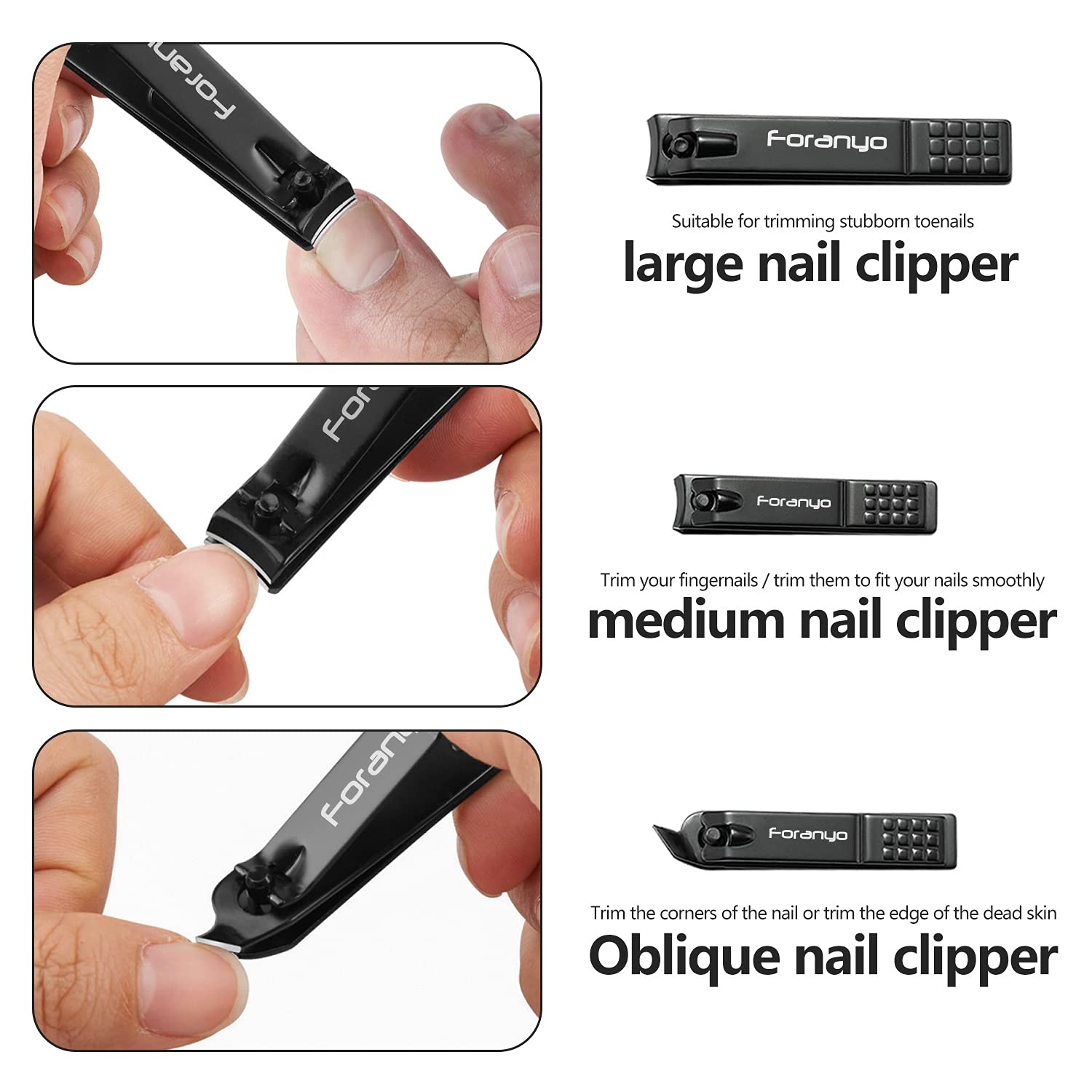 Nail Clippers,3 Pack Toenail Clippers Fingernail Clipper Nail Clippers for Men Women Adult, Nail Cutter Nail Clippers Set for Thick Toenails-[Black]