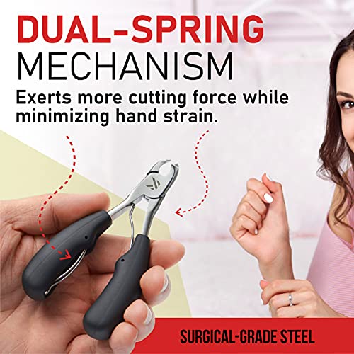 Toe Nail Clippers for Thick Nails – KLIPP Toenail Clippers Ingrown and Cuticle Nipper Trimmer Made of Rustproof Stainless Steel with Short Curved Blades, Ergonomic TPU Grips and Dual Spring Mechanism