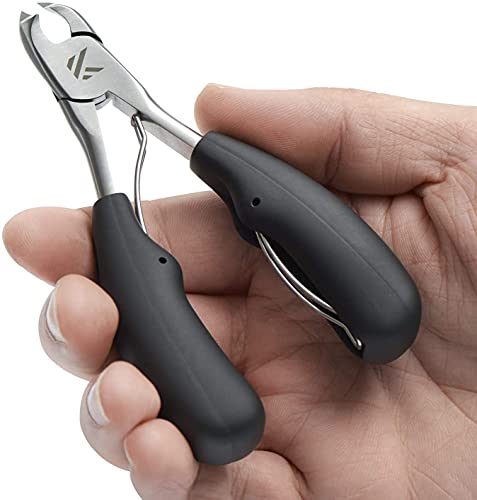 Toe Nail Clippers for Thick Nails – KLIPP Toenail Clippers Ingrown and Cuticle Nipper Trimmer Made of Rustproof Stainless Steel with Short Curved Blades, Ergonomic TPU Grips and Dual Spring Mechanism