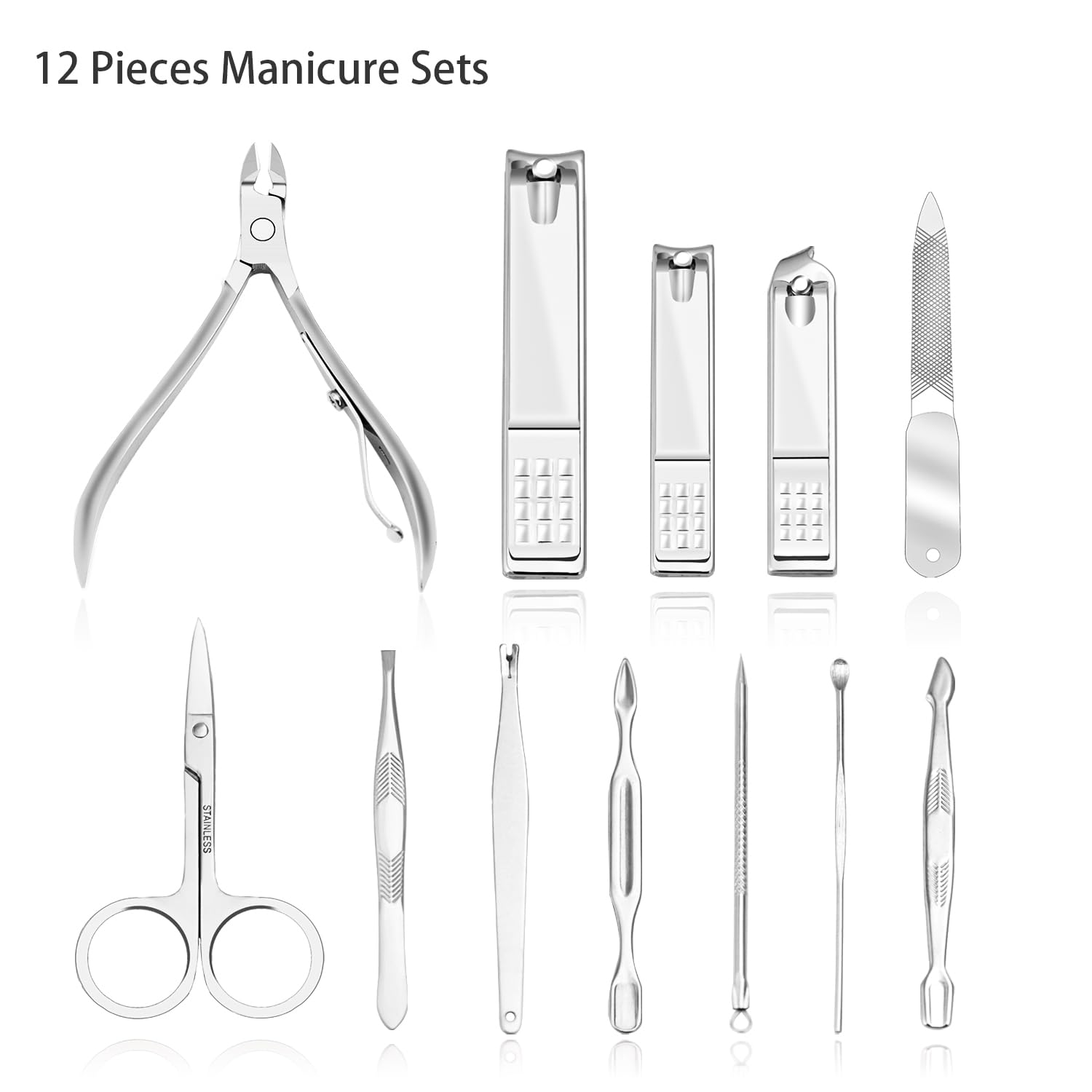 ZIZZON Manicure, Pedicure Kit, Nail Clippers Set of 12Pcs, Professional Grooming Kit, Nail Tools with Luxurious Travel Case Black